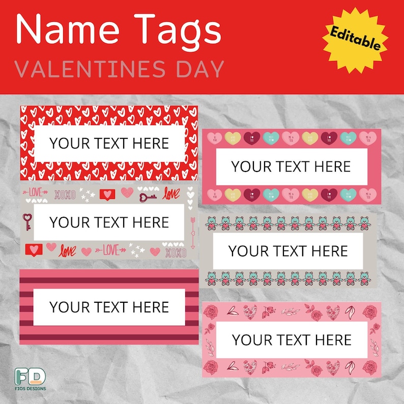 Valentines Editable Name Tags, Printable, Easy Classroom Decoration - Etsy