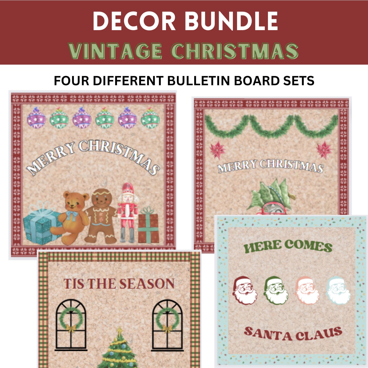 Vintage Christmas Decor Bundle, Printable, Easy Classroom Decoration - Etsy