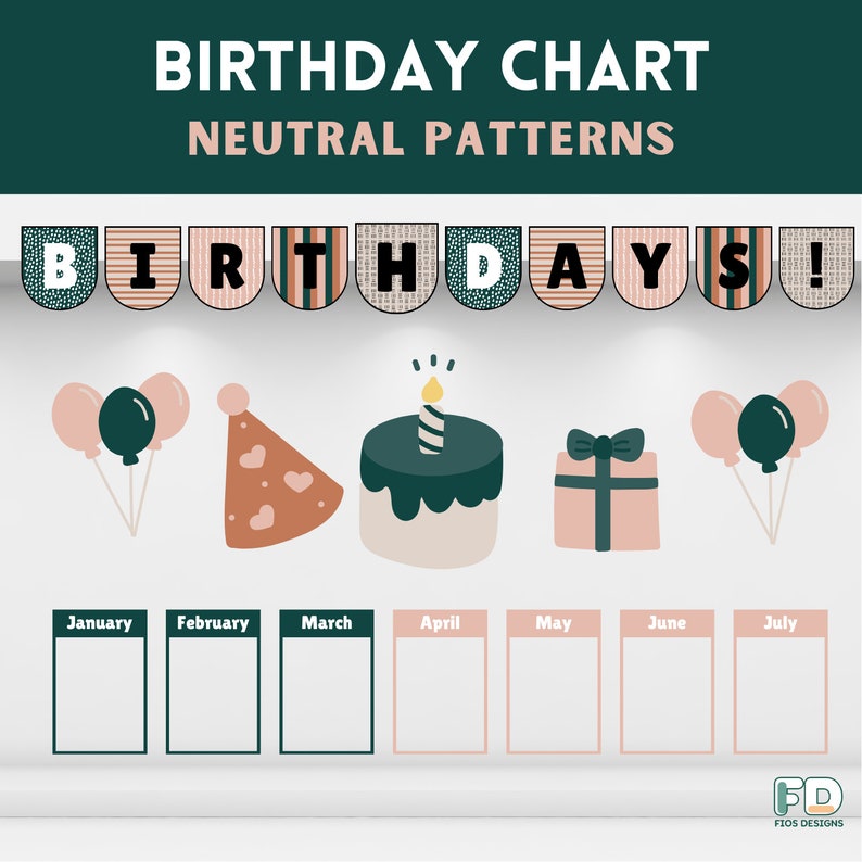 Neutral Pattern Birthday Chart, Printable, Easy Classroom Decoration - Etsy