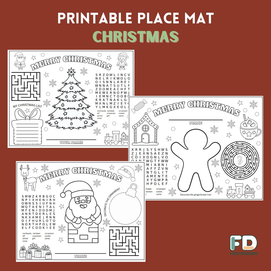 Printable Christmas Activity Placemat - Etsy