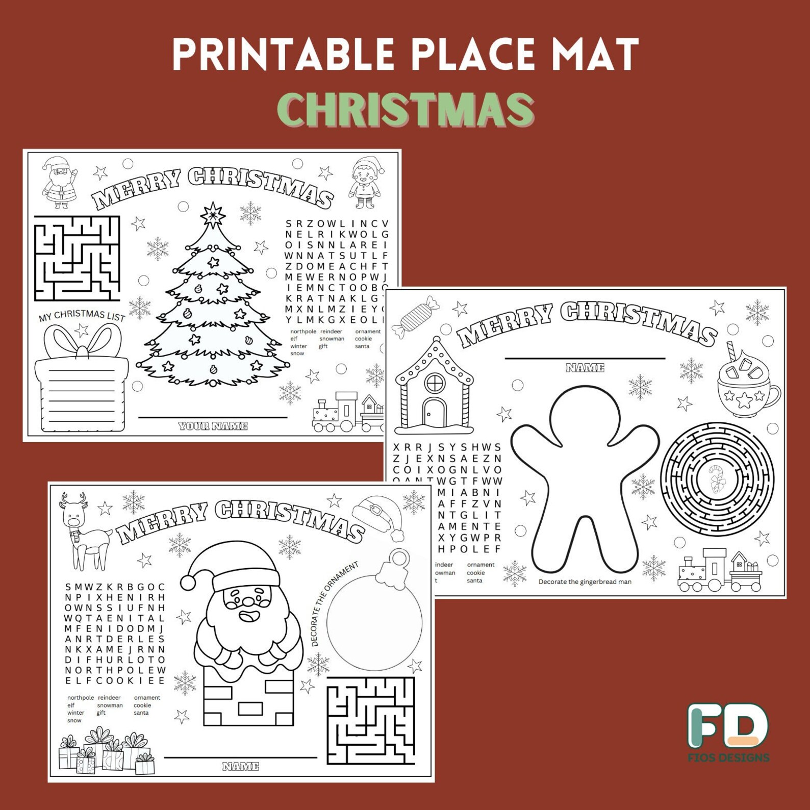 Printable Christmas Activity Placemat - Etsy
