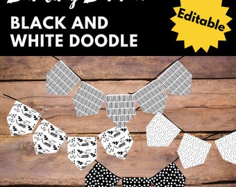 Black and White Doodle Editable Name Tags, Printable, Easy Classroom ...