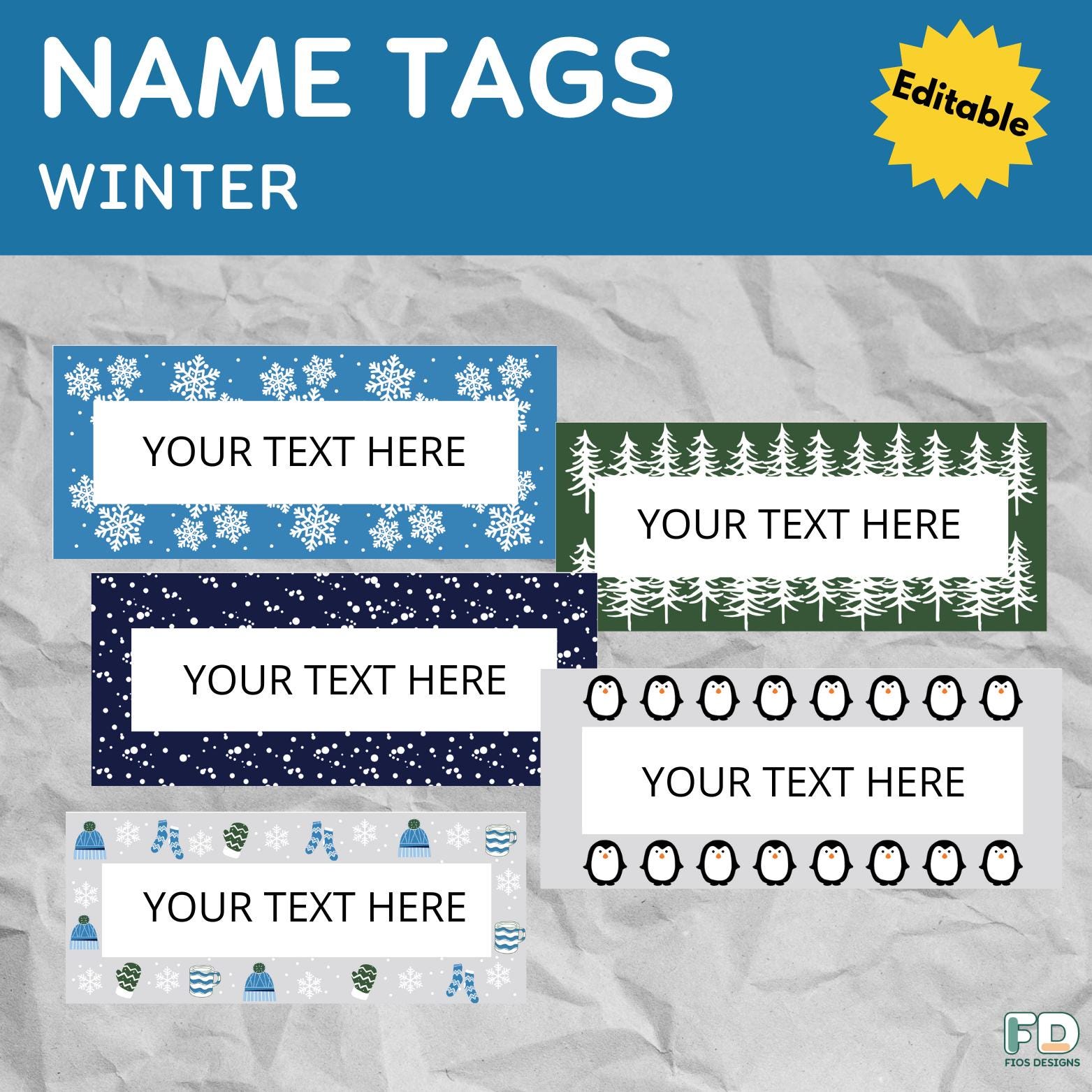 Winter Editable Name Tags, Printable, Easy Classroom Decoration - Etsy