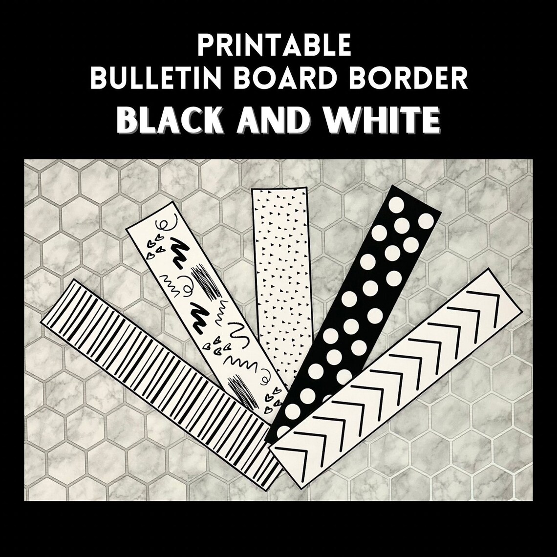 Black and White Doodle Bulletin Board Border Printable Easy - Etsy