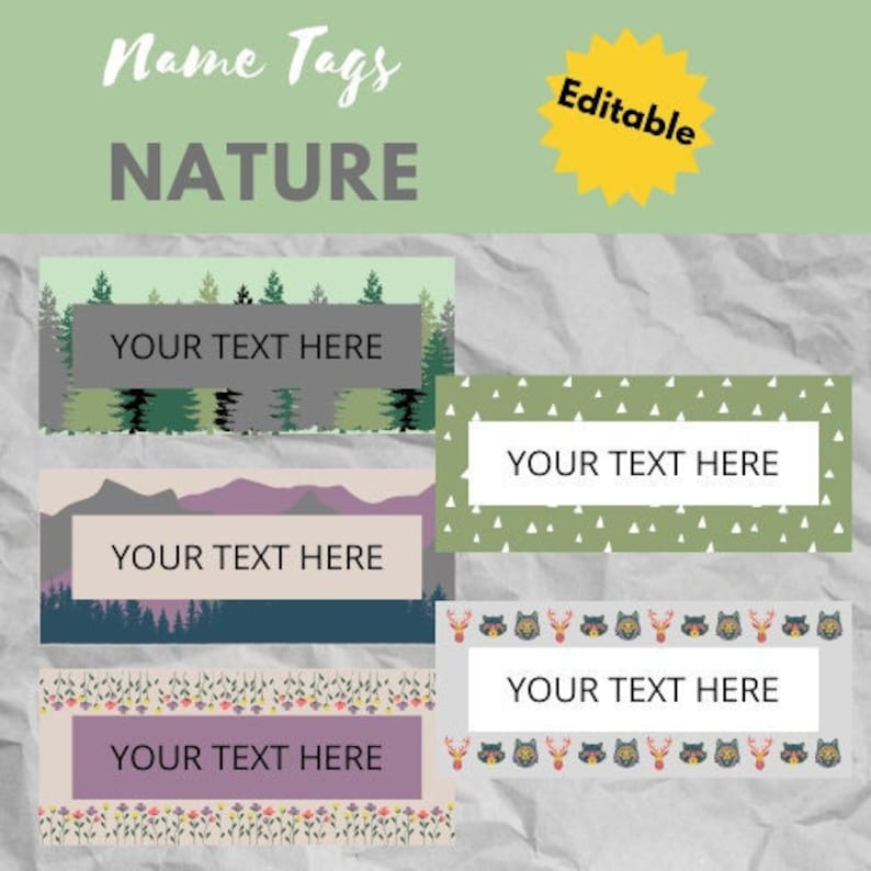 Nature Editable Name Tags, Printable, Easy Classroom Decoration - Etsy