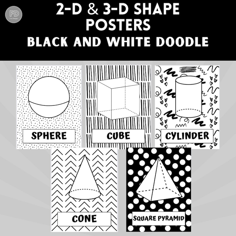Black and White Doodle 2D and 3D Posters, Printable, Easy and Fun ...