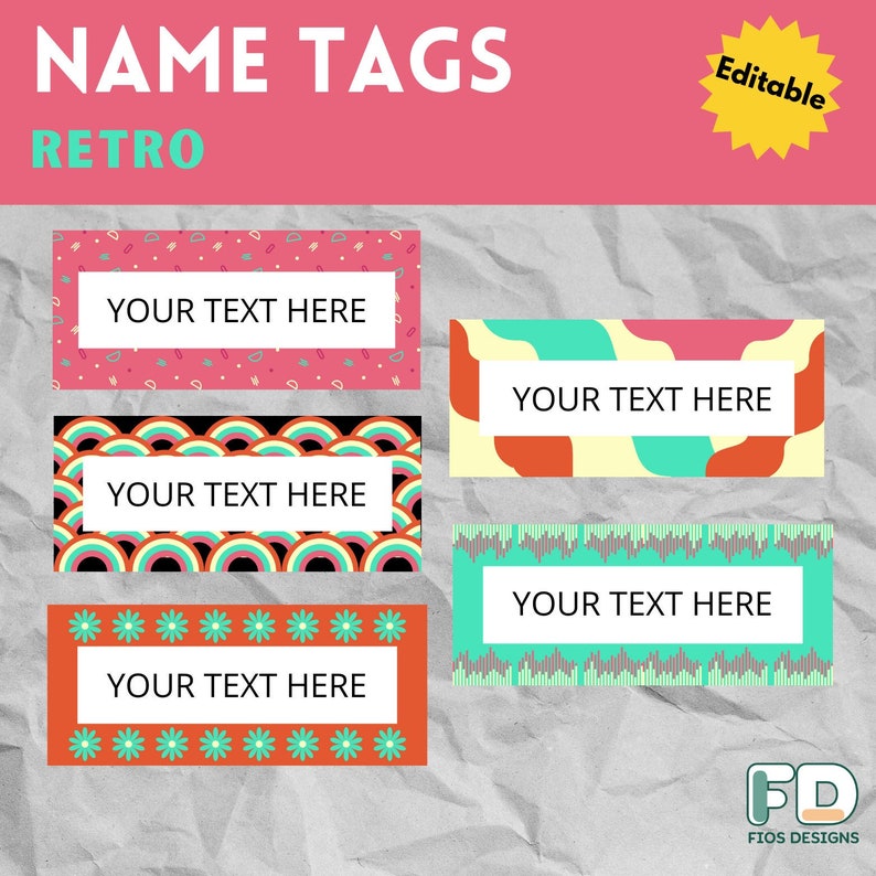 Retro Editable Name Tags Printable Easy Classroom Decoration - Etsy