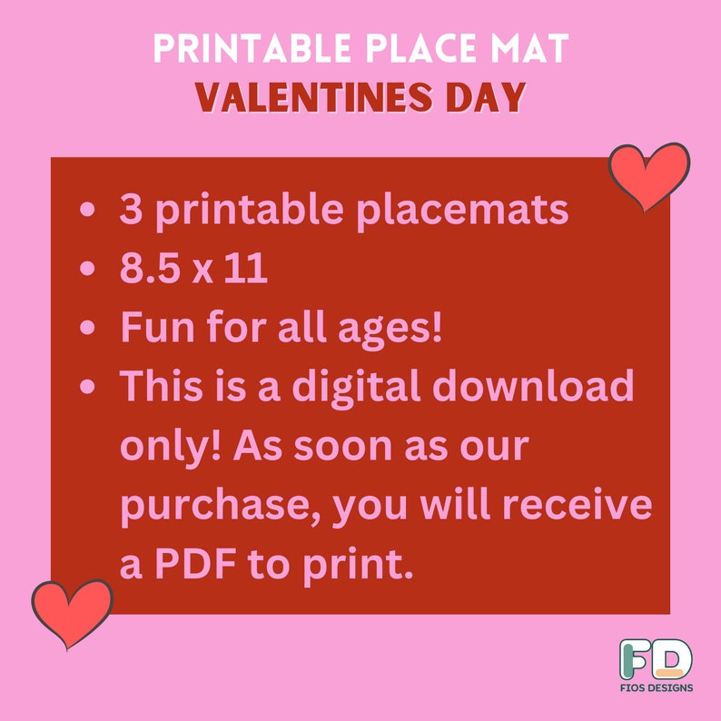 Printable Valentines Activity Placemat, Fun Valentines Day Class or ...