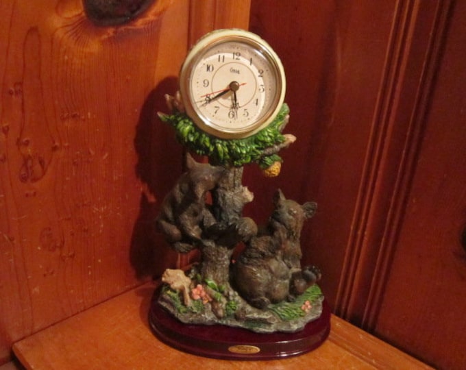 Ruby's Collection Resin Bear Figurine Crosa Clock Wood Base 11h X 8w X ...