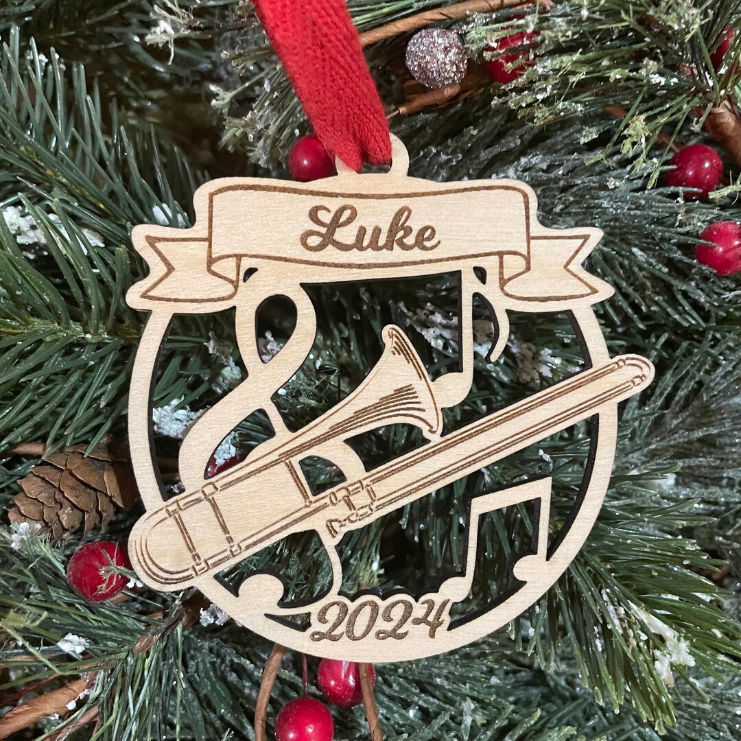 Personalized Trombone Christmas Ornament: Engraved Wood, Musician Gift ...