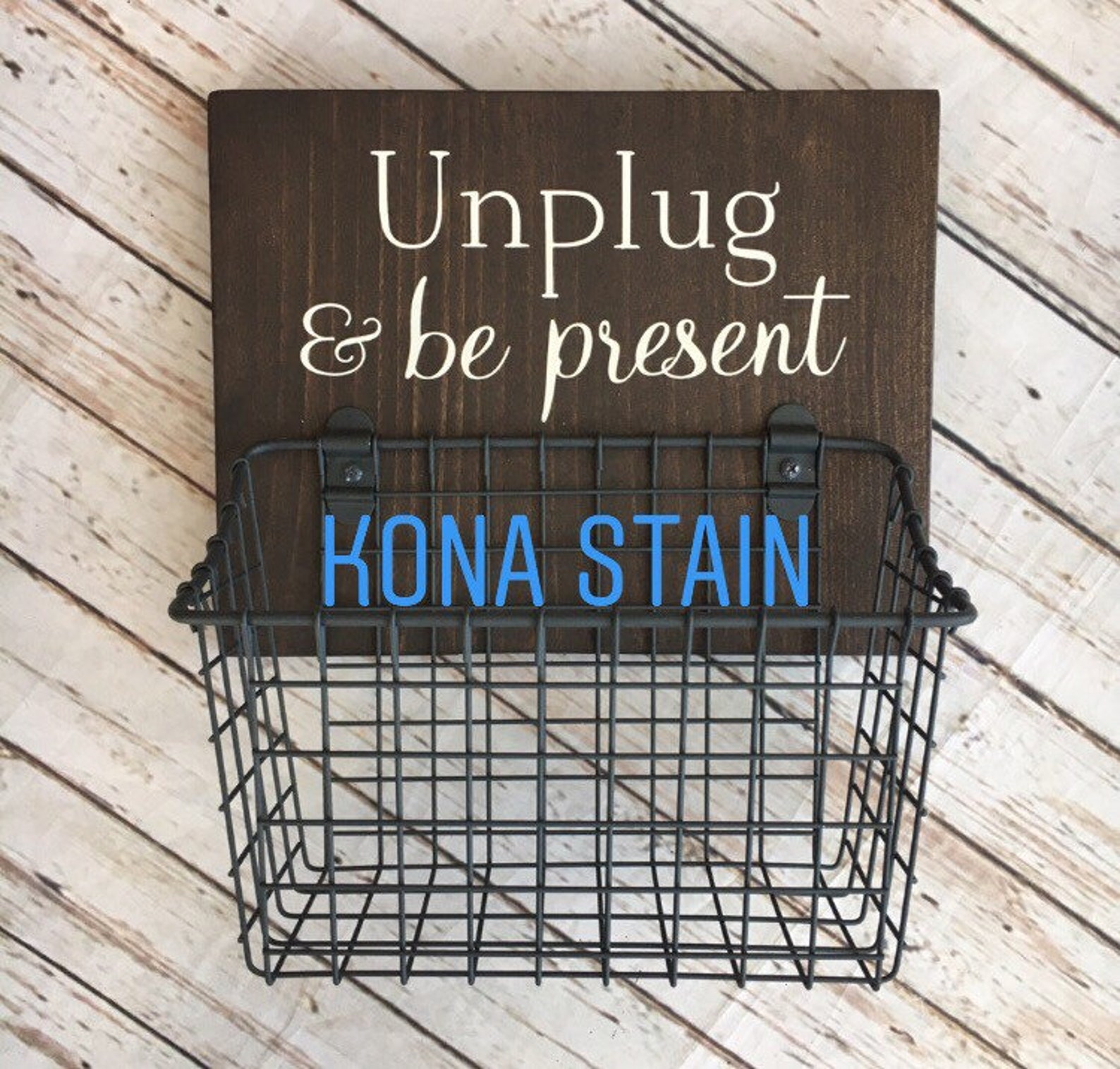 Unplug & Be Present Phone Basket | No Phone Rule Wood Sign With ...