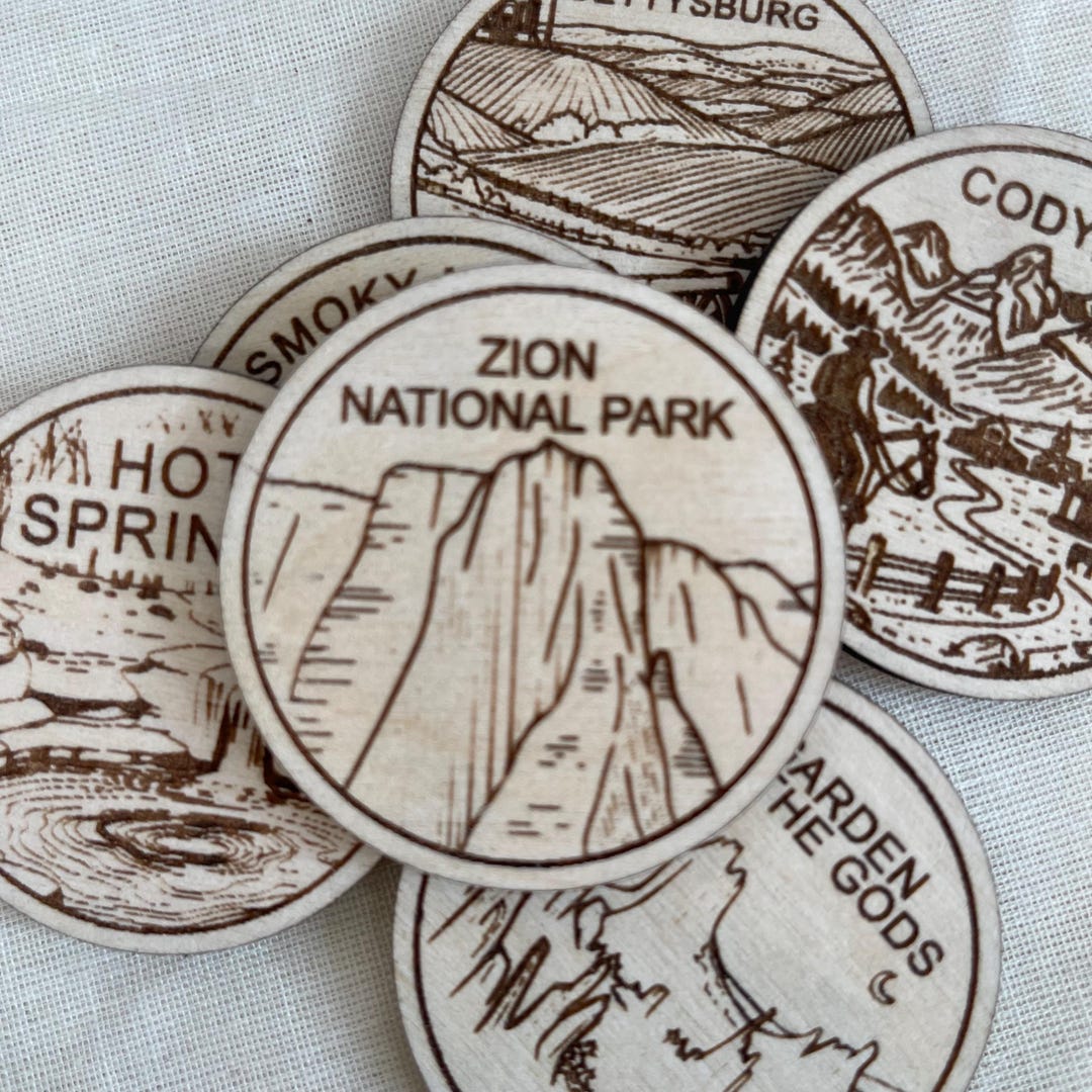 Zion Park Travel Token or Magnet | Wood State, City, Landmark, National ...