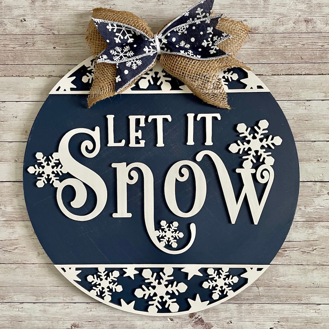 Let It Snow Sign: Navy Snowflake Winter Door Hanger - Etsy
