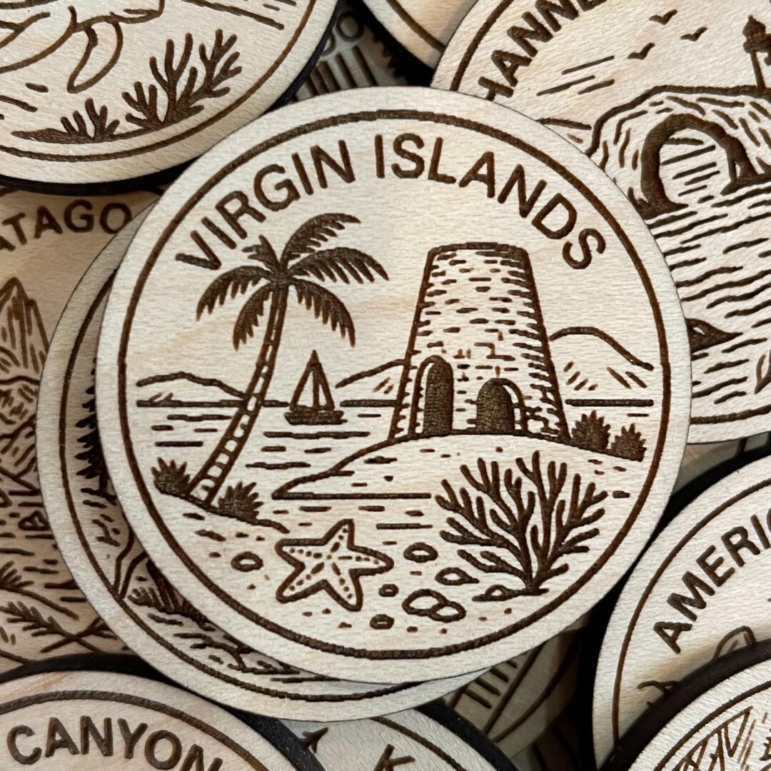 Virgin Islands Travel Token or Magnet or Ornament: Engraved Wood ...