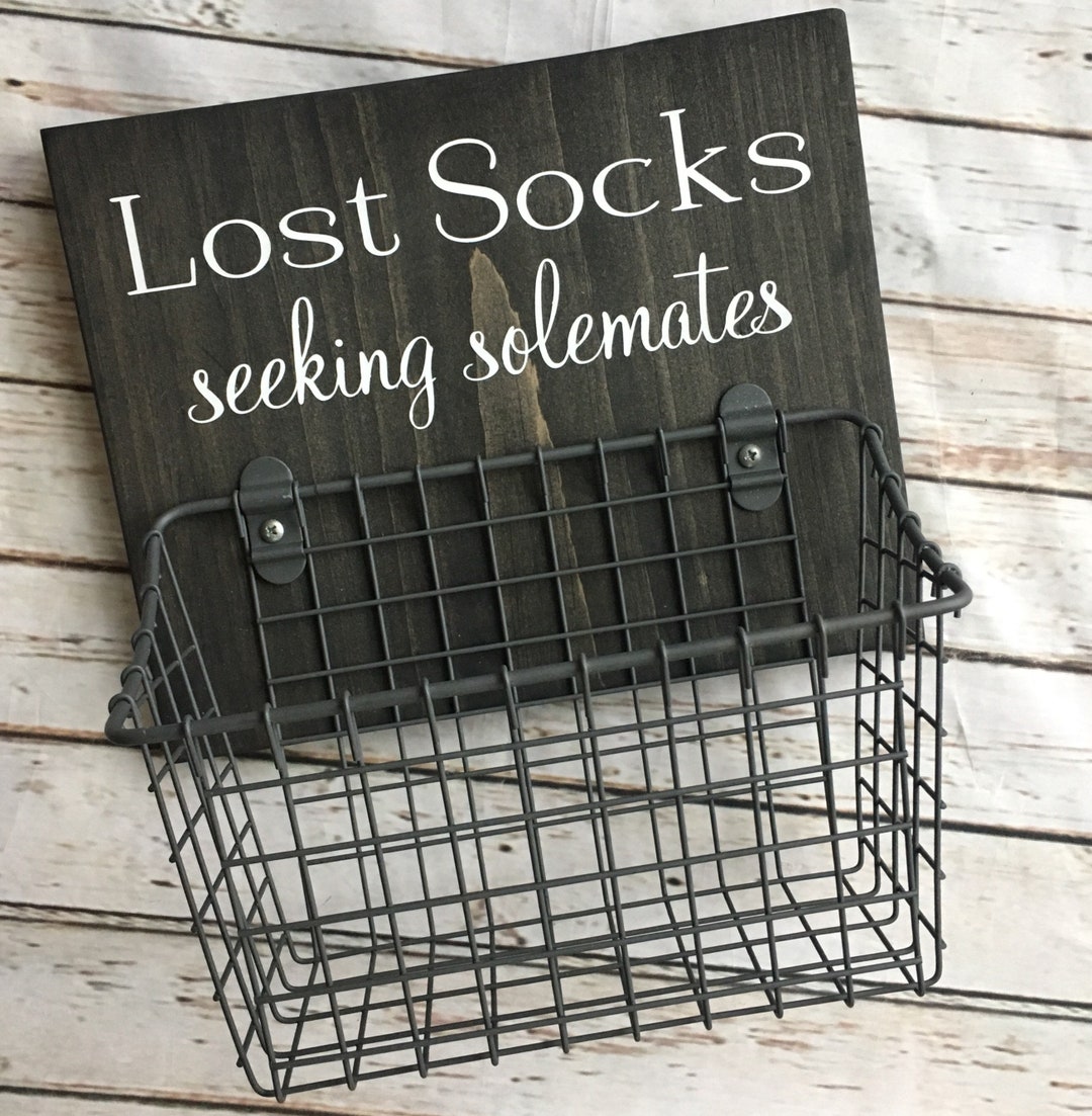 Lost Socks Seeking Solemates Wood Sign With Sock Basket | Laundry Room ...