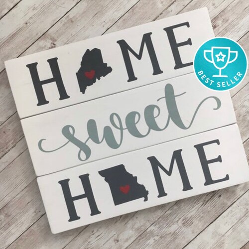 Home Sweet Home Round Double State Wood Sign Two State Home - Etsy