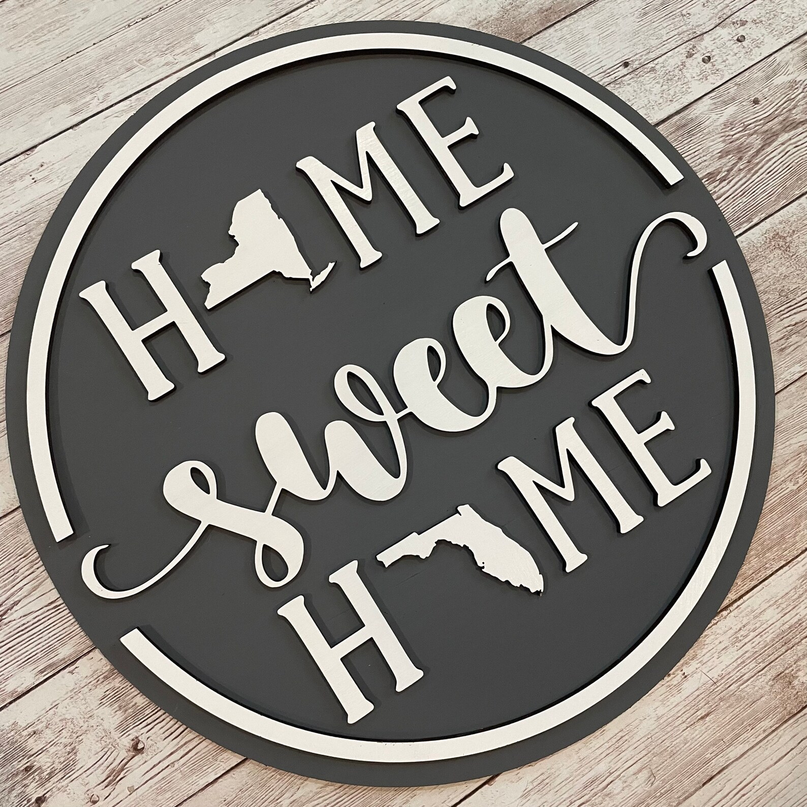Home Sweet Home Round Double State Wood Sign Two State Home | Etsy