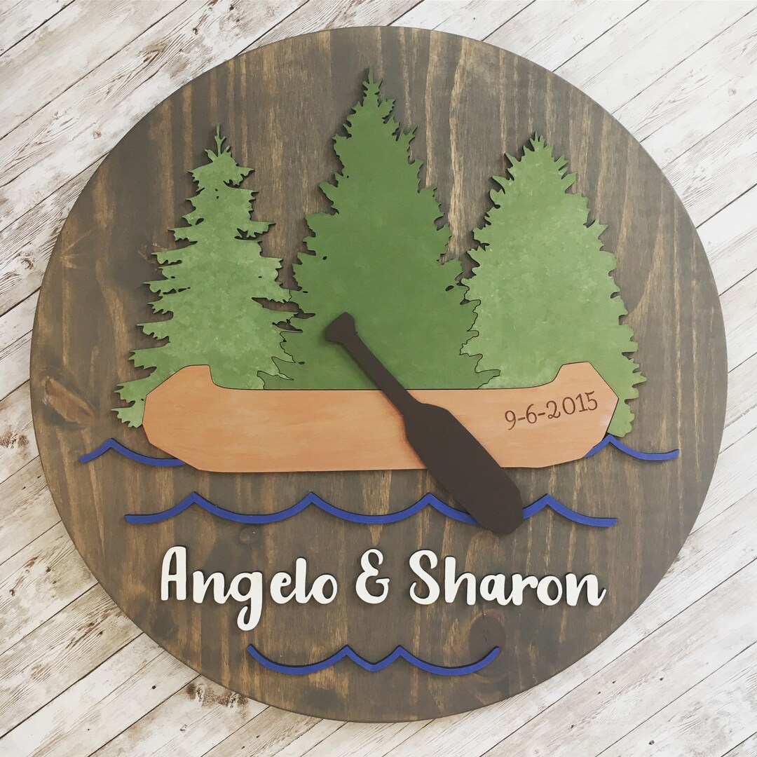 Custom Canoe 12” / 16” / 18” / 20” Round Wood Sign | Canoe Gift Idea ...