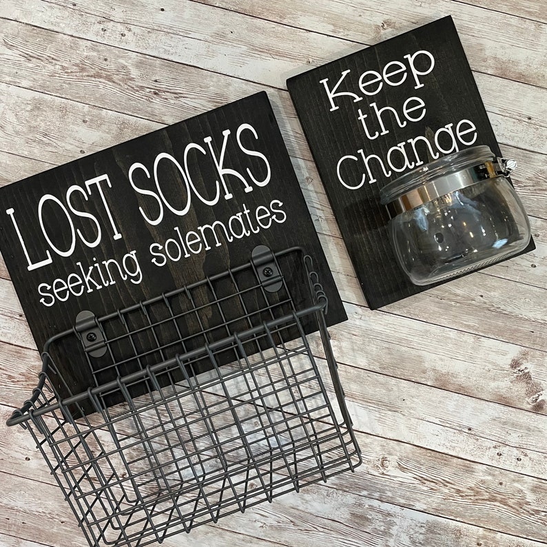 Laundry Room Sign Combo: Lost Socks, Keep the Change Jar - Etsy