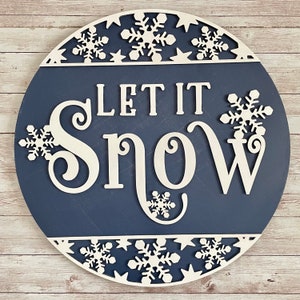 Let It Snow Sign Navy Round Snowflake Sign Winter Door Front Door ...
