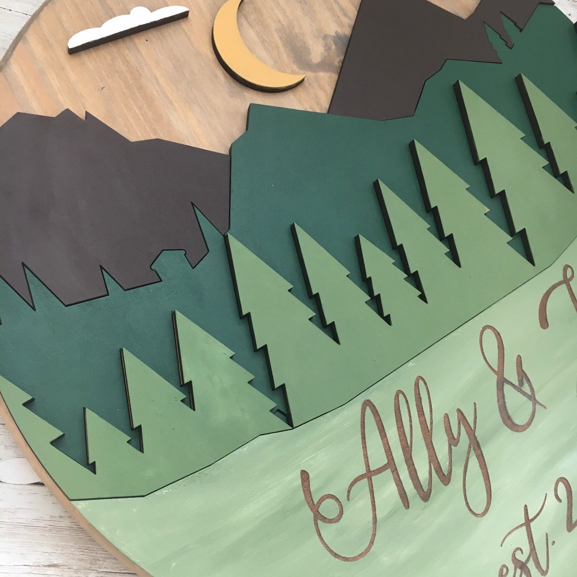 16 Round Mountain 3D Wood Sign Custom Mountain Theme Wood | Etsy