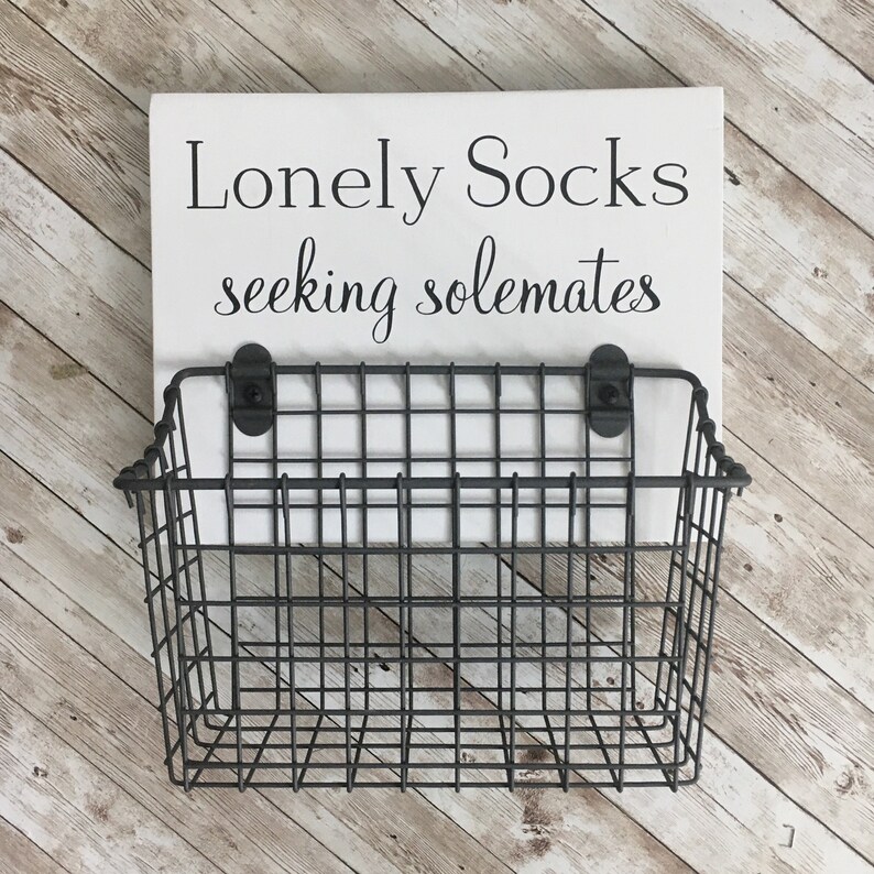 Lonely Socks - Seeking Solemates | Wood Sign With Attached Basket ...