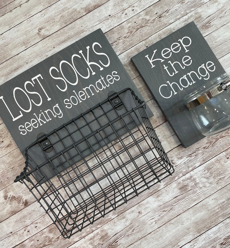 Laundry Room Sign Combo: Lost Socks, Keep the Change Jar - Etsy