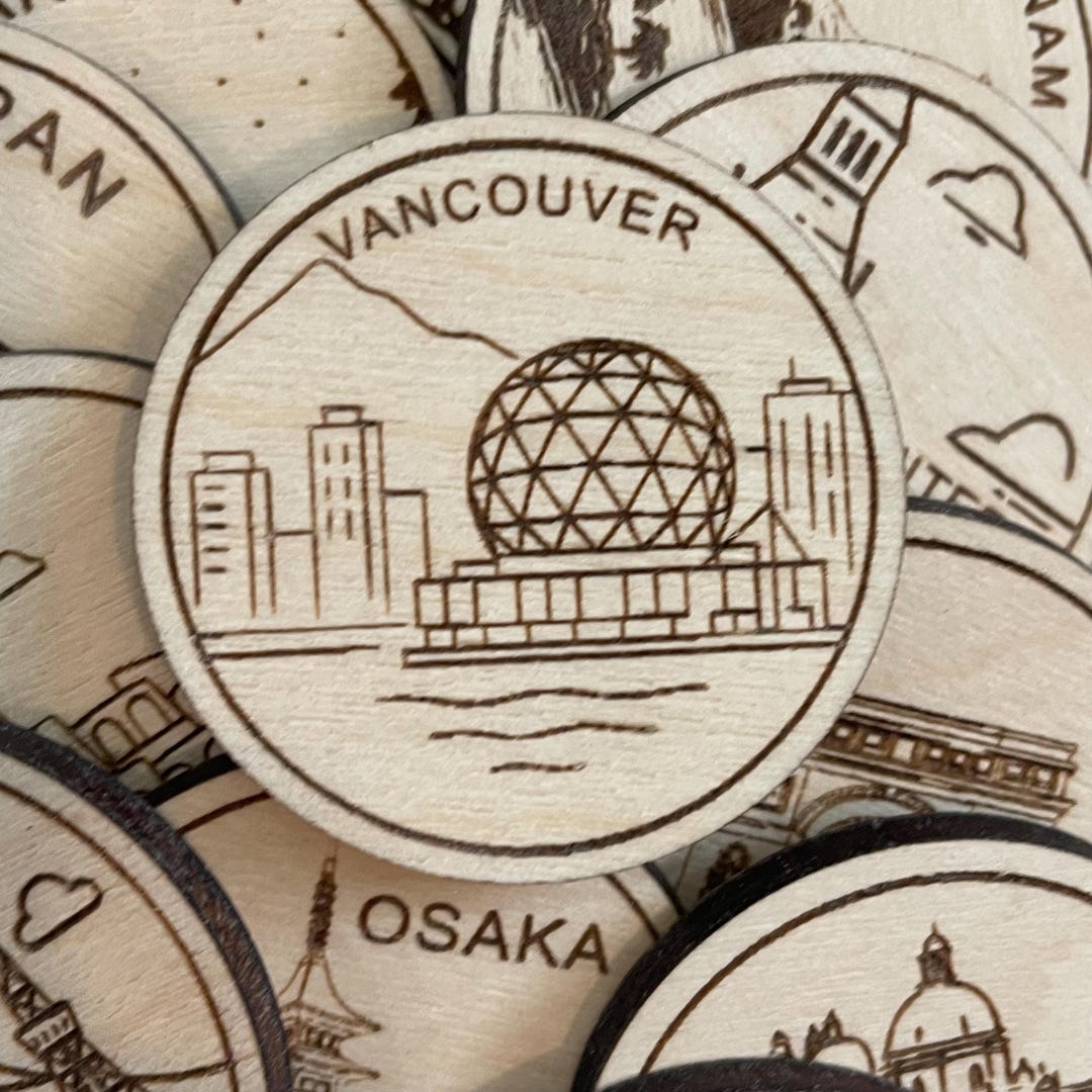 Vancouver Travel Token or Magnet: Engraved Wood Destination Tracker ...