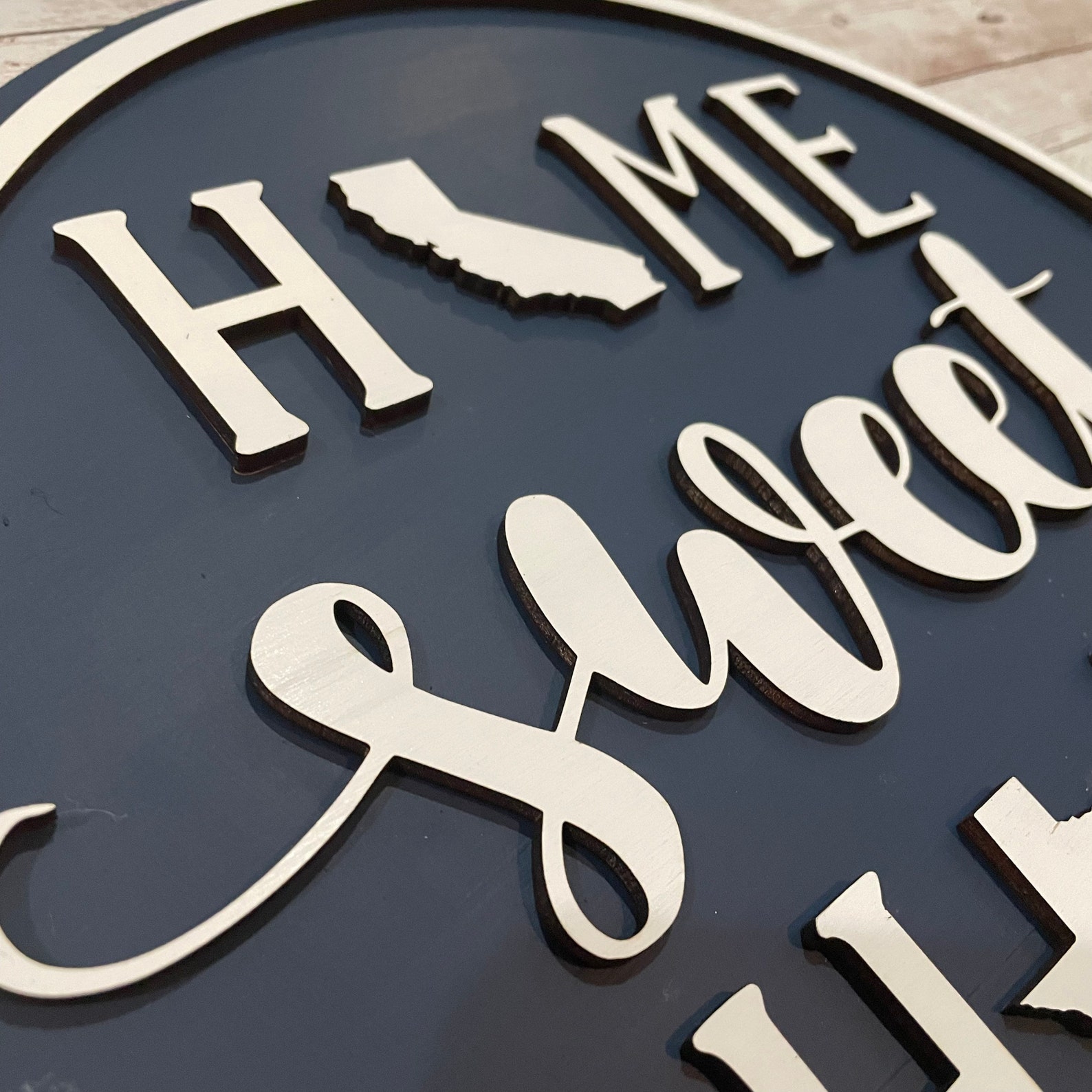 Home Sweet Home Round Double State Wood Sign Two State Home - Etsy