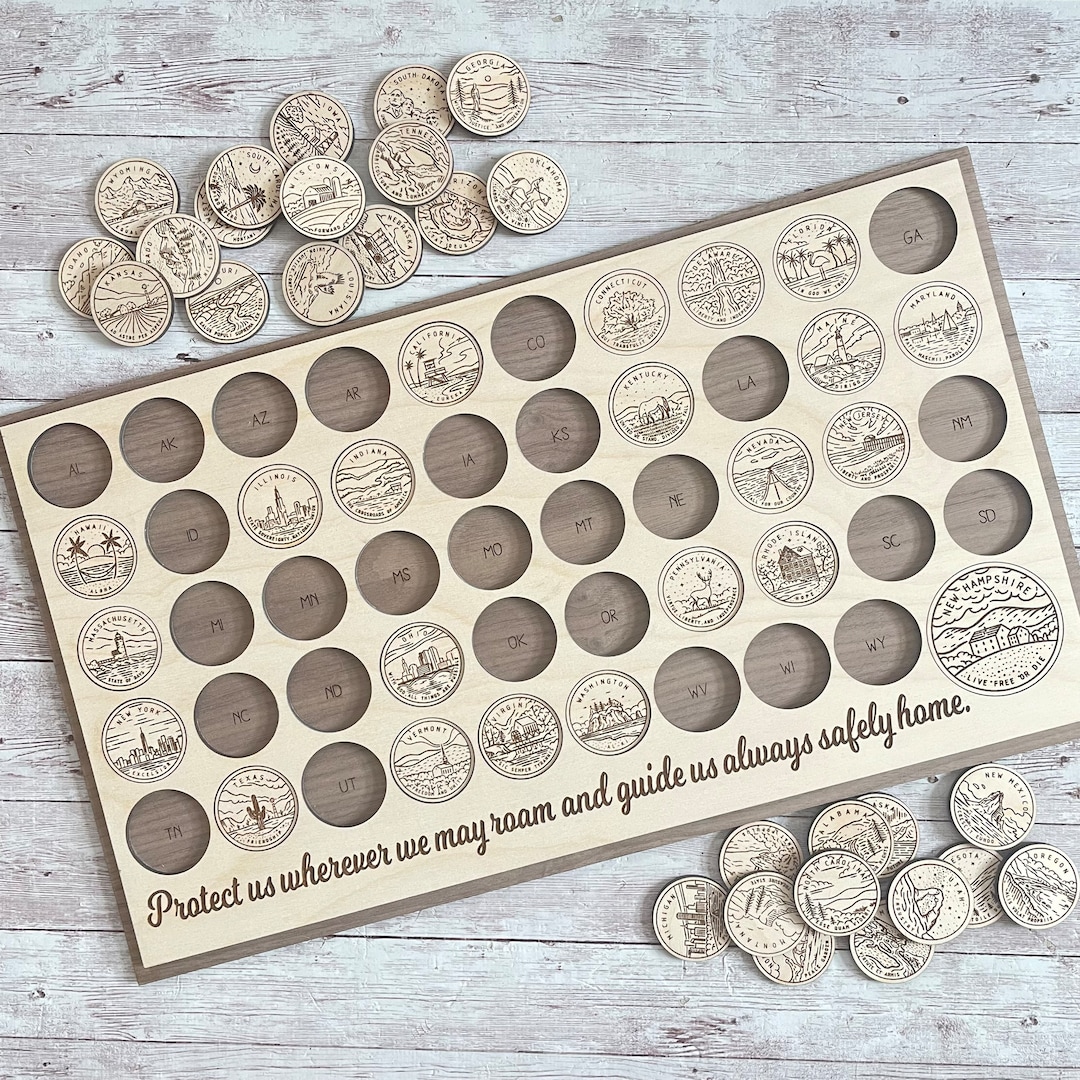 US State Travel Tracker Display: Engraved Wood State Token Sign | RV ...