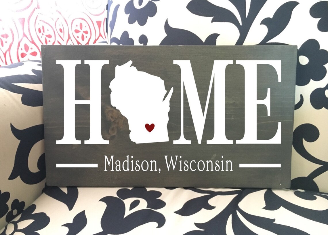 Wisconsin WI Home Sign customized with town name 2 sizes | Etsy