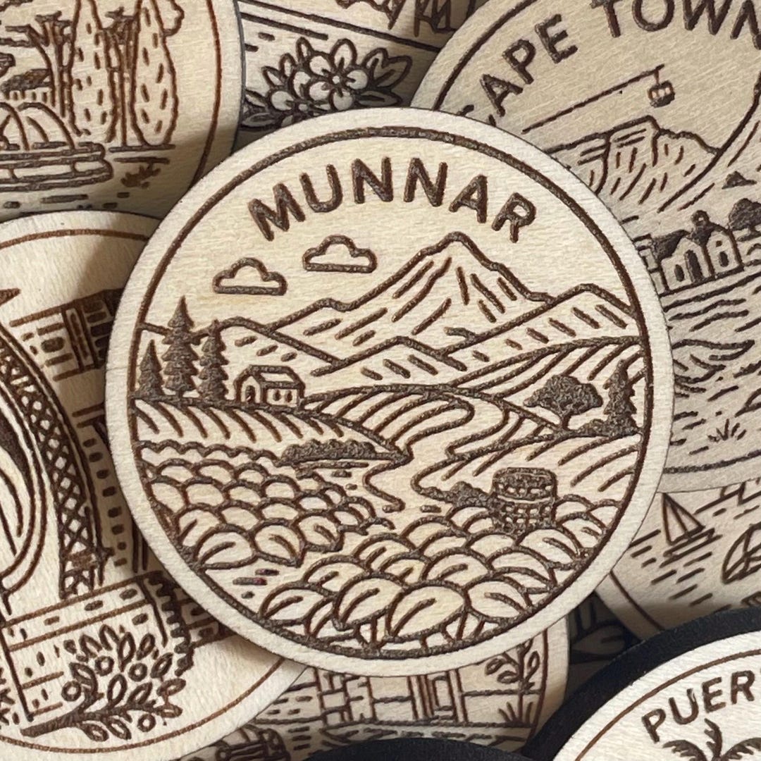Munnar Travel Token or Magnet or Ornament: Engraved Wood Destination ...