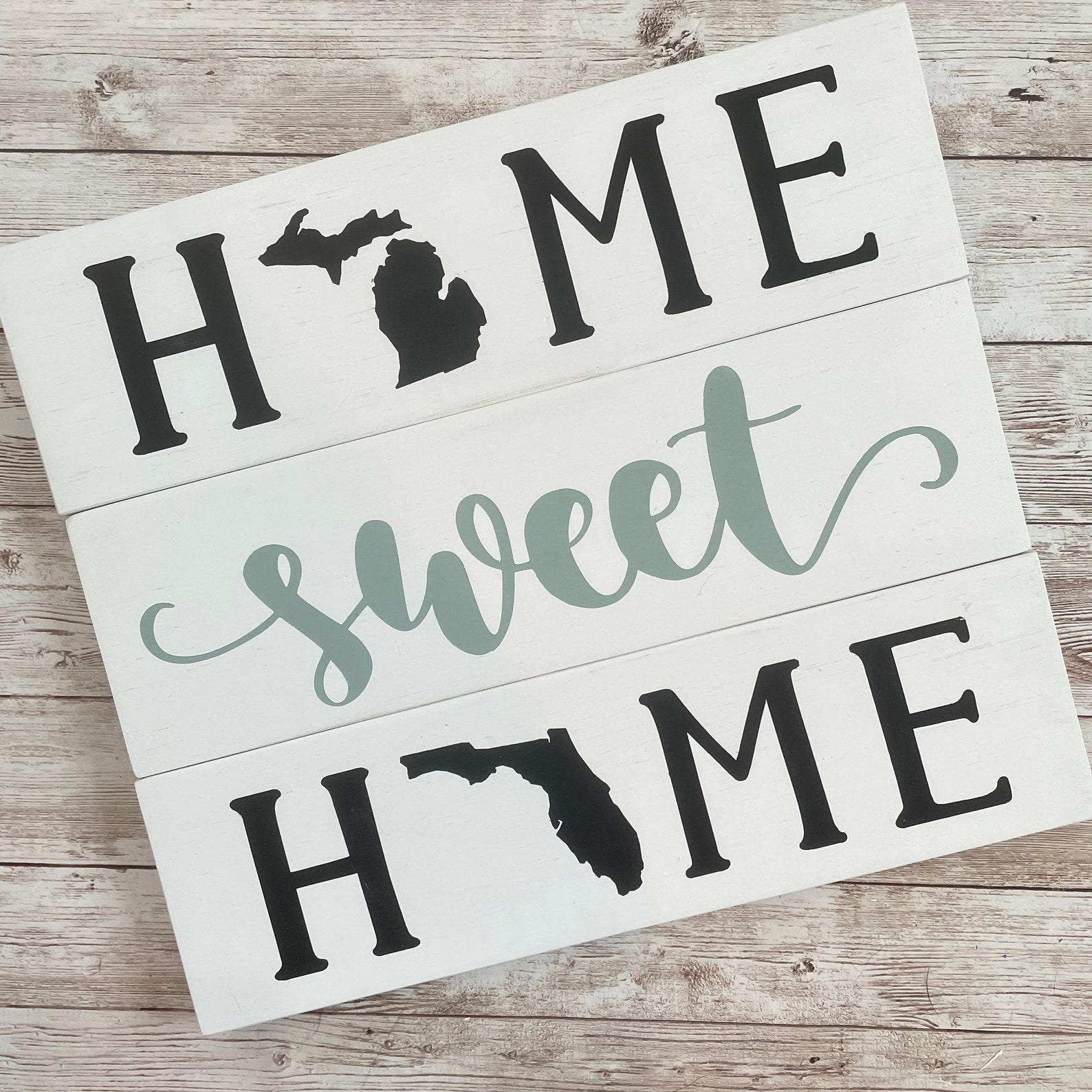 Michigan to Florida Home Sweet Home Wood Sign | Two States or Heart ...