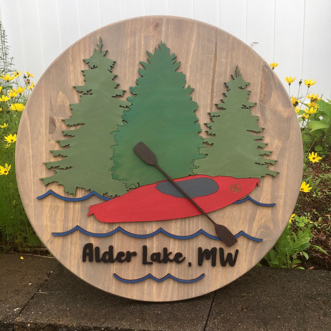 12” / 16” / 18" / 20” Round Lake House 3D Wood Sign | Canoe or Kayak ...