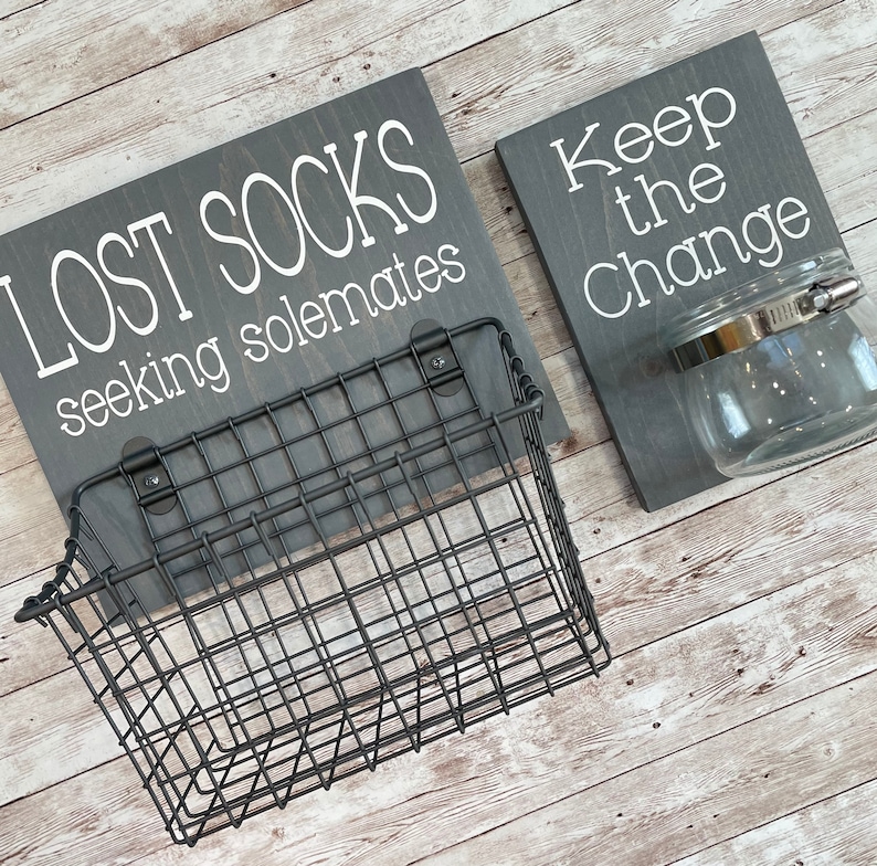 Laundry Room Sign Combo: Lost Socks, Keep the Change Jar - Etsy