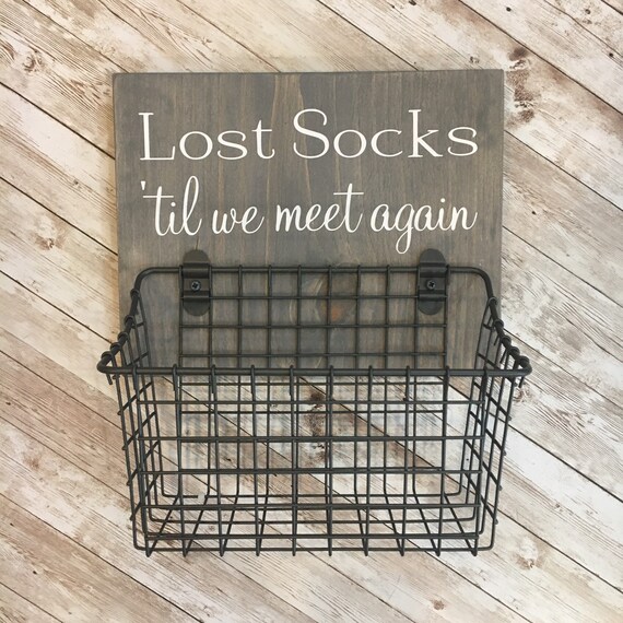 Lost Socks til we meet again wood sign with attached basket | Etsy