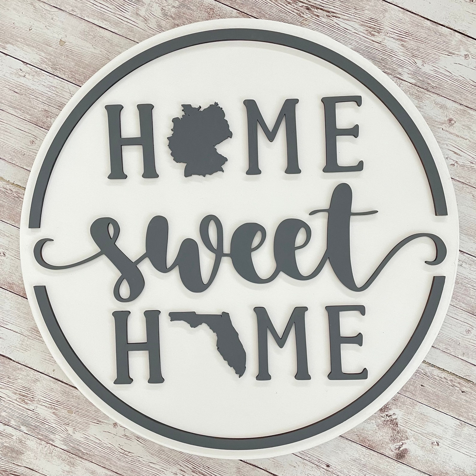 Home Sweet Home Round Double State Wood Sign Two State Home - Etsy