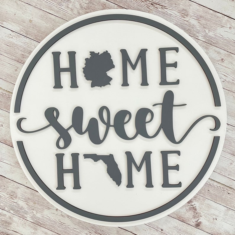 Home Sweet Home Round Double State Wood Sign Two State Home - Etsy