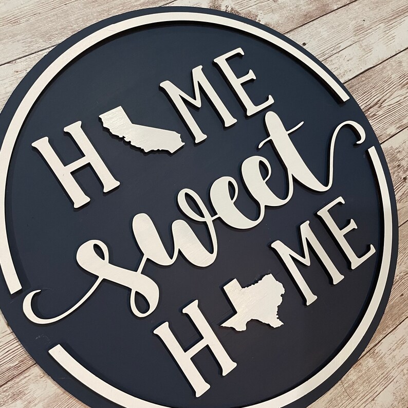 Home Sweet Home Round Double State Wood Sign Two State Home - Etsy