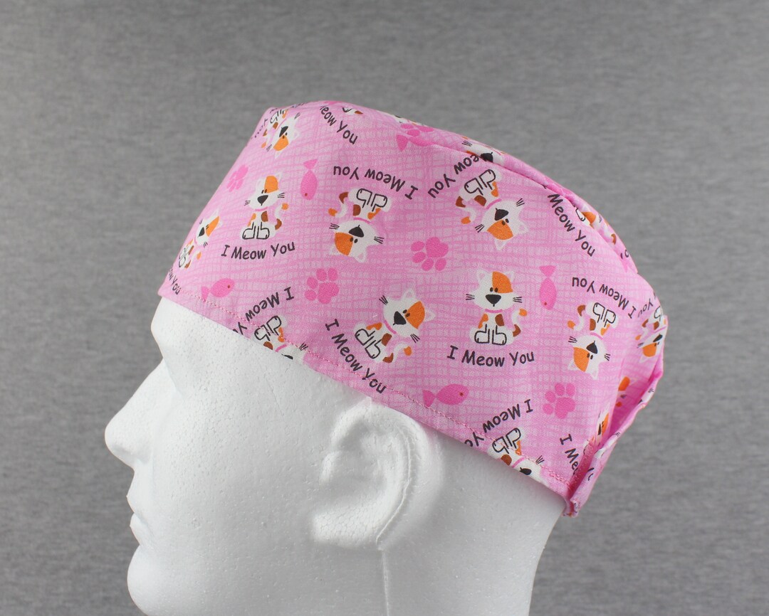 Pink Cat Love Hook&loop Surgical Hat, Scrub Hat, Chefs Hat, Head Cover ...
