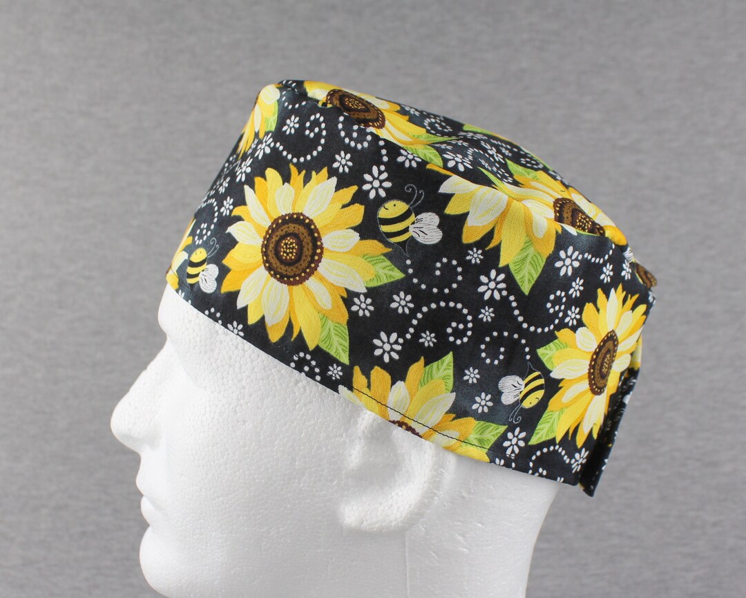 Sunflowers and Bees Hook&loop Surgical Hat, Scrub Hat, Chefs Hat, Head ...