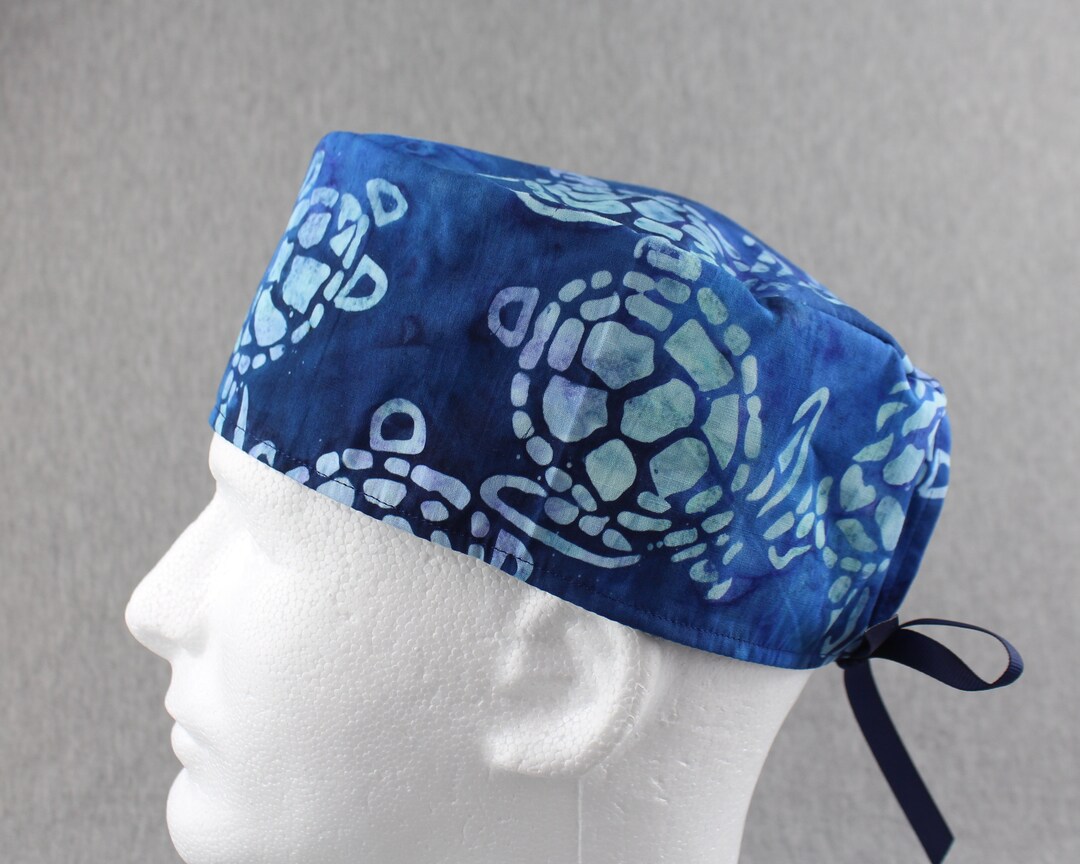 Blue Turtles Ribbon Tieback Scrub Hat, Surgical Hat, Chefs Hat, Head ...