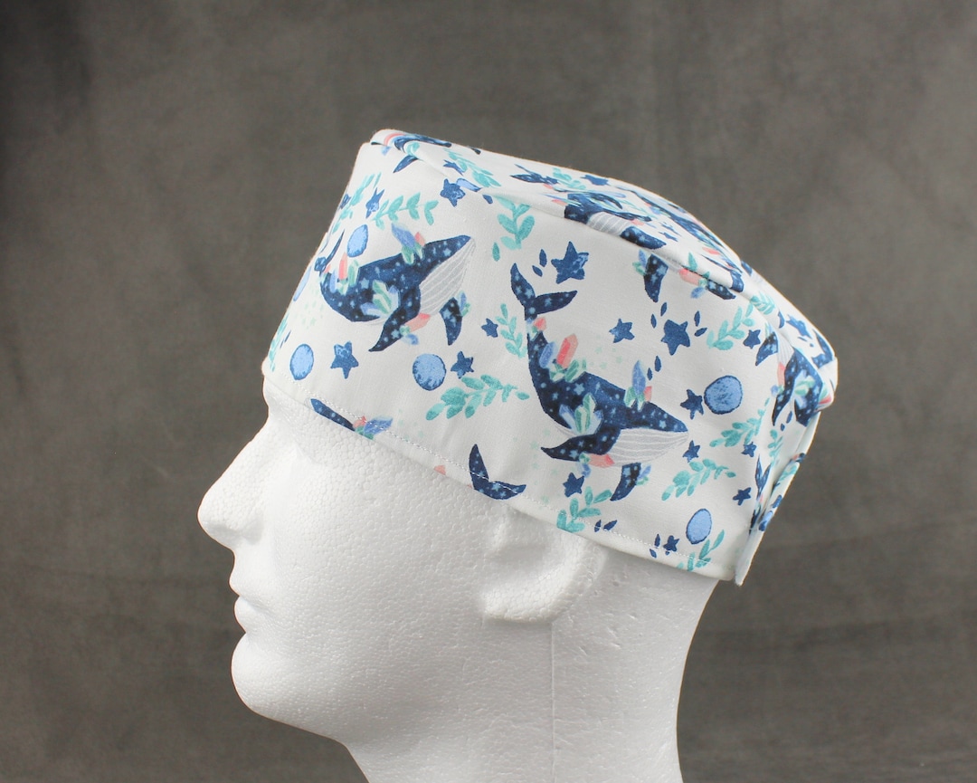 Blue Humpback Whales Hook&loop Surgical Hat, Scrub Hat, Chefs Hat, Head ...