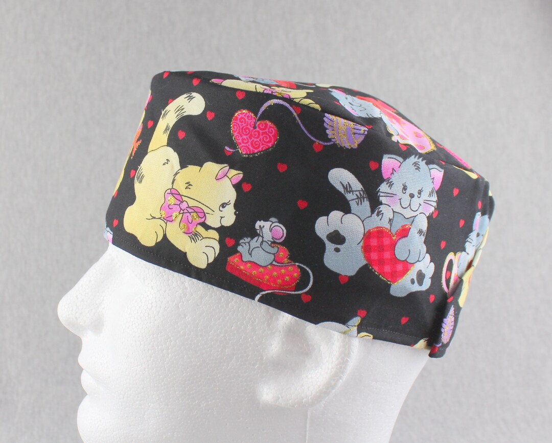Cats and Hearts Hook&loop Surgical Hat, Scrub Hat, Chef Pad, Head Cover ...