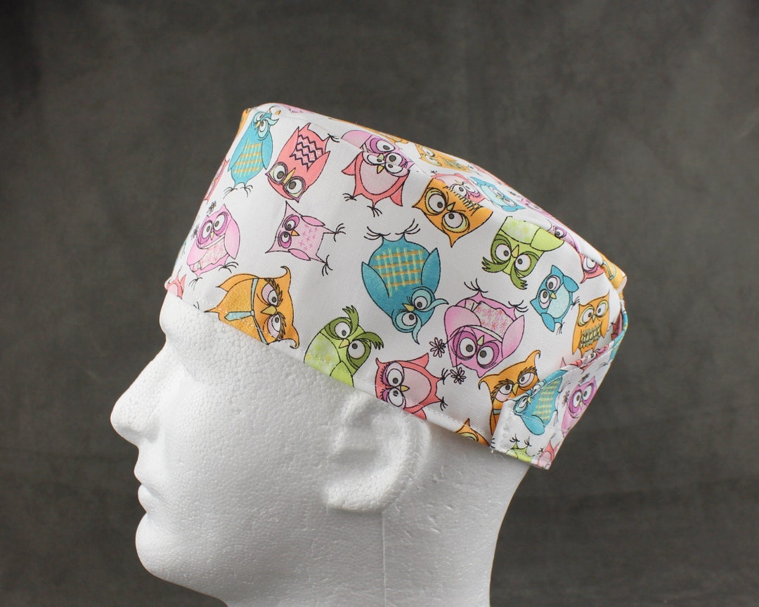 Owls Hook&loop Surgical Hat, Scrub Hat, Chefs Hat, Head Cover Cap With ...