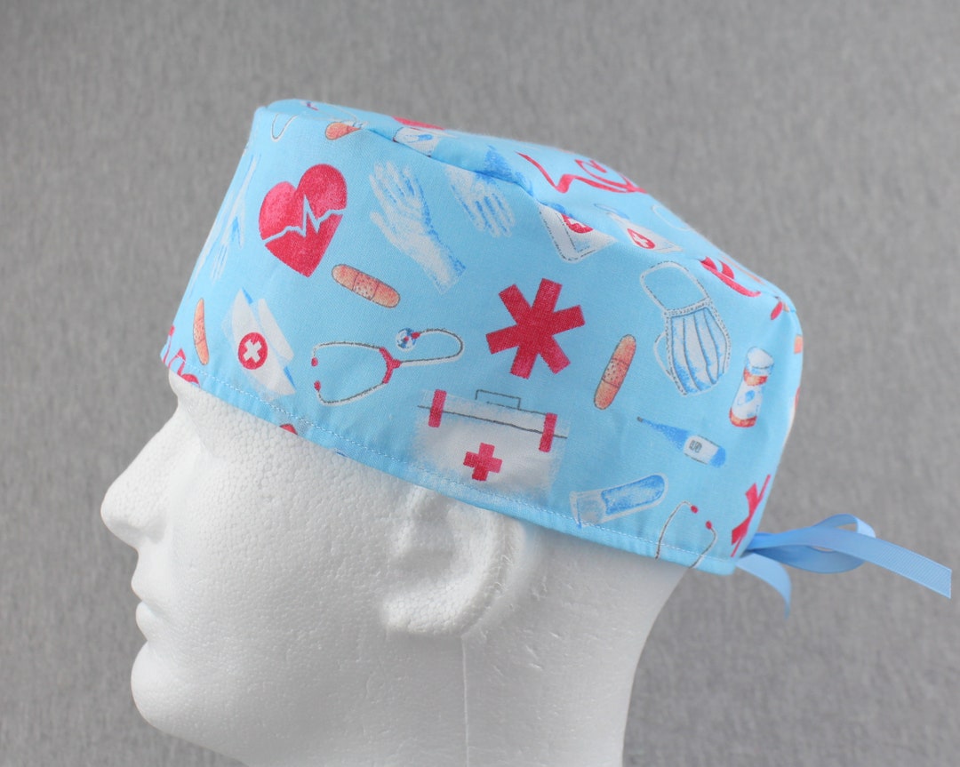 Medical Symbols Ribbon Tieback Scrub Hat, Surgical Hat, Chefs Hat, Head ...