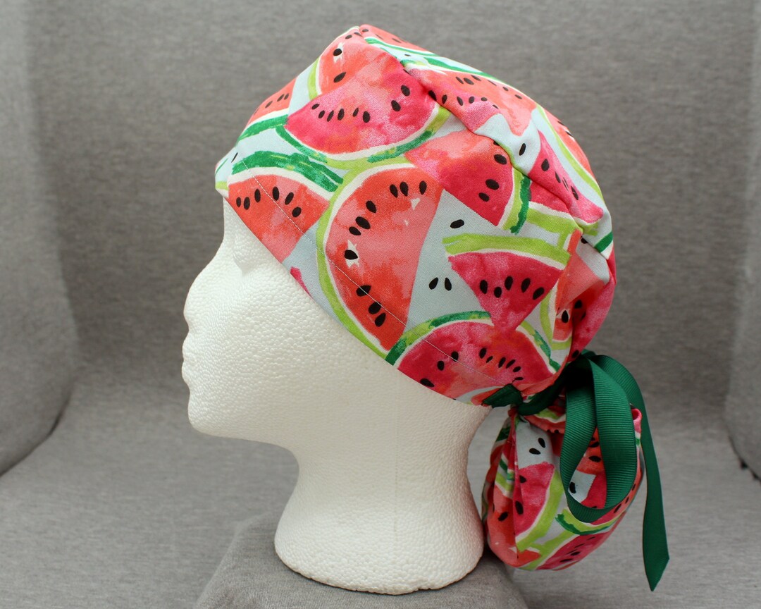 Watermelon Ponytail Scrub Hat, Surgical Scrub Cap, Chefs Hat, Headgear ...
