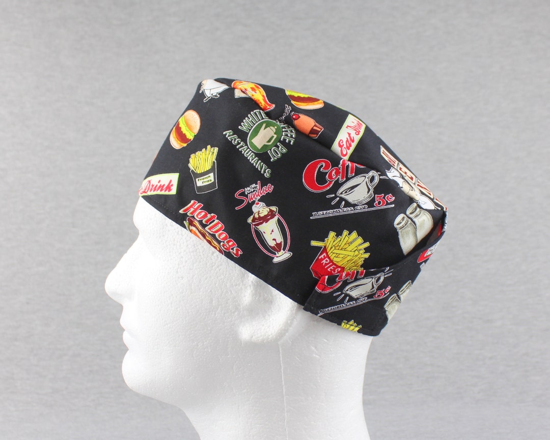 Kitchen Symbols Hook&loop Surgical Hat, Scrub Hat, Chefs Hat, Head ...