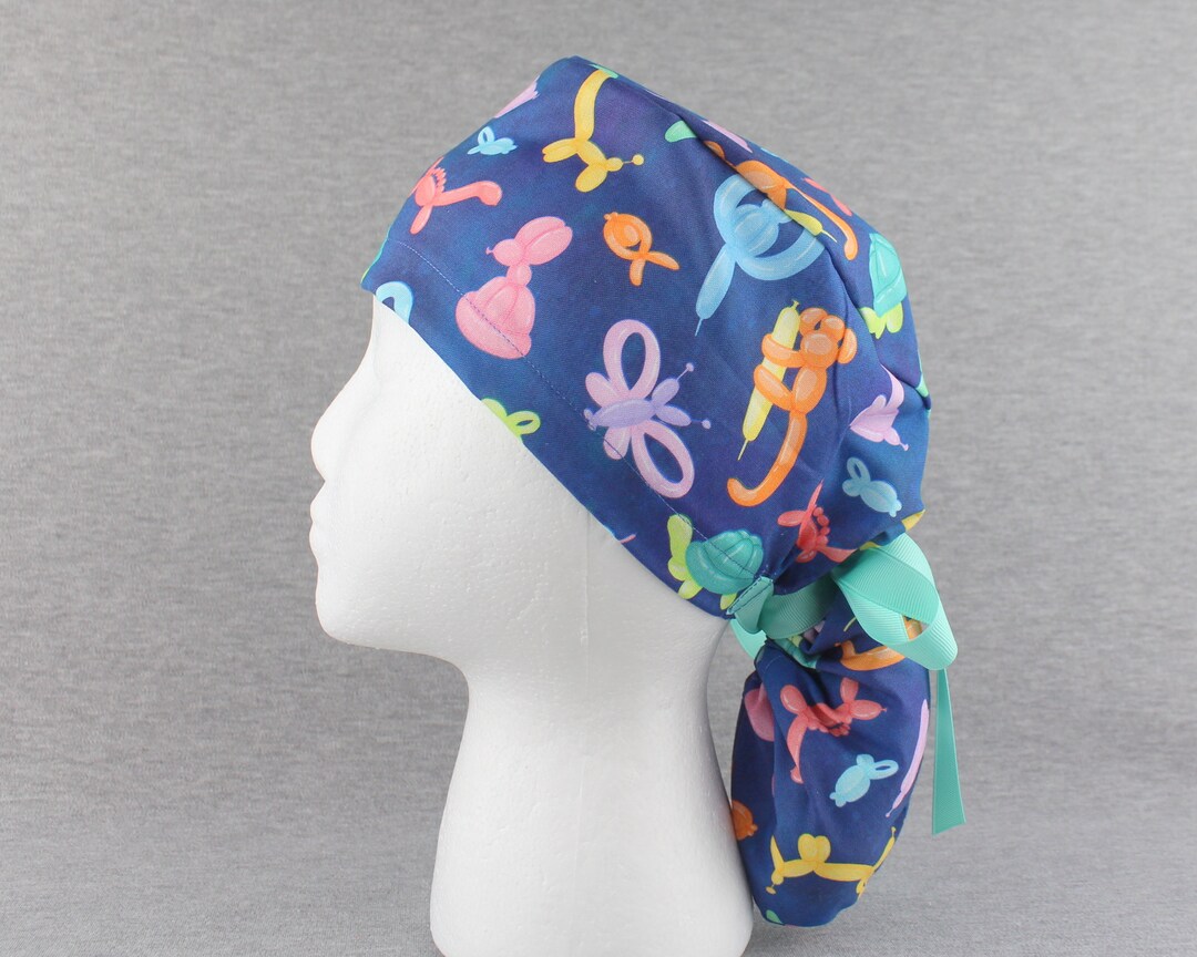 Balloon Animals Ponytail Scrub Hat, Surgical Scrub Cap, Chefs Hat ...