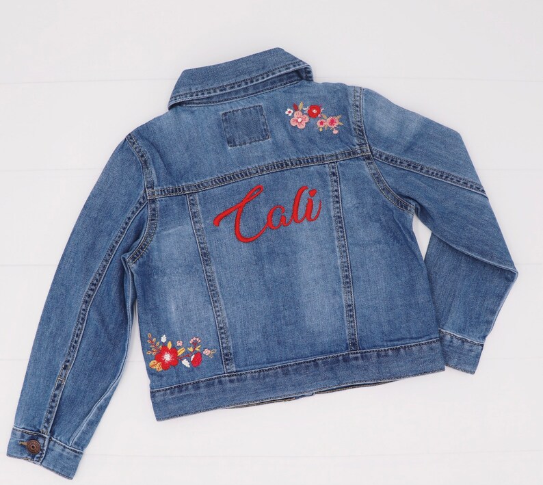 Personalized Name Girls Denim Jacket - Custom Floral Embroidered Denim ...